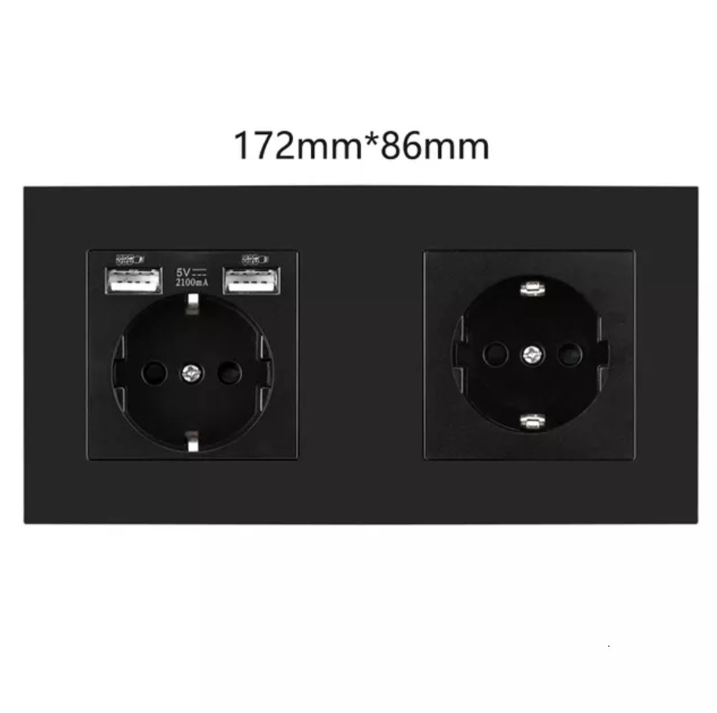 Розетка Coswall подвійна з двома портами Usb для зарядки чорна пластик Id 1742666796 ціна