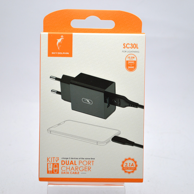 Зарядное Устройство SkyDolphin SC30L 2USB 2.1A с Кабелем Lightning ...