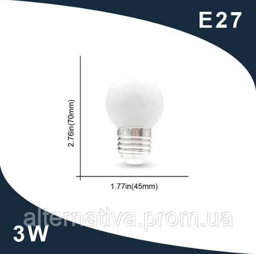 Купить 12V лампочка, LED E27 G45 12V 3W 6000K, белый свет, цена 50 ...