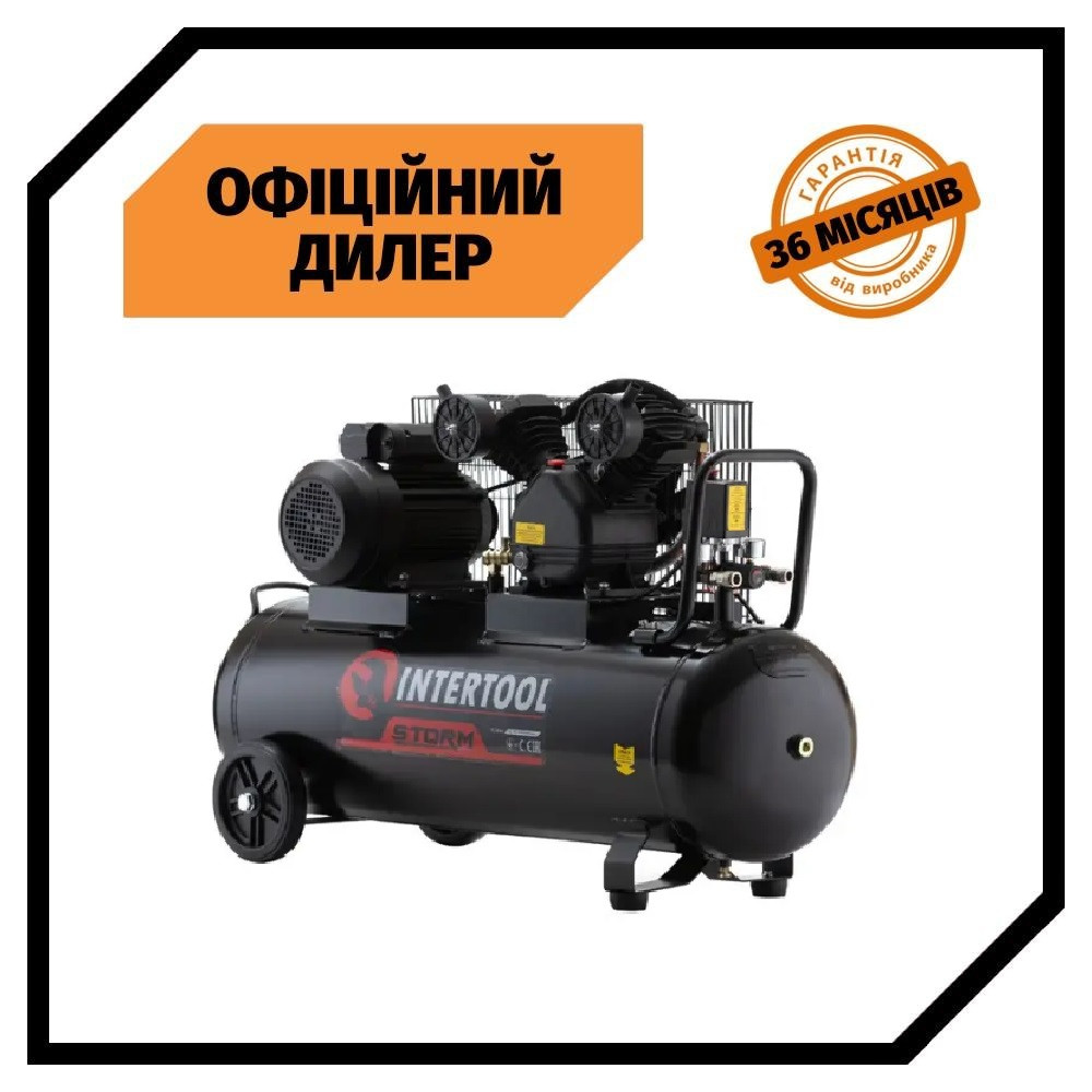 Компрессор ременной воздушный Intertool TSH PT-0014 100 л, 3 кВт, 220 В, 10 атм, 500 л/мин, 2 ...
