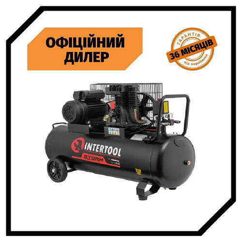 Компресор ремінний повітряний INTERTOOL PT-0052 100 л, 1.8 кВт, 220 В, 10 атм, 250 л/хв TSH (ID ...
