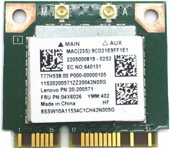 Wi-fi+BT модуль HalfSize Mini pcie для Lenovo Realtek RTL8821AE ...