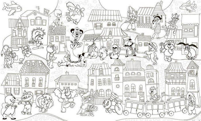 Купити Шпалери-розмальовки Казкове місто герої з мультфільмів 60*100 см ...