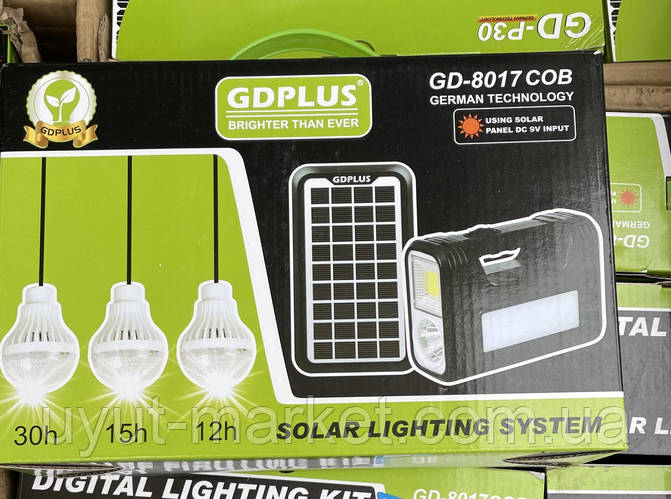 Портативная солнечная автономная система Solar GDPlus GD-8017 COB, 3 лампочки (ID#1746314440 ...