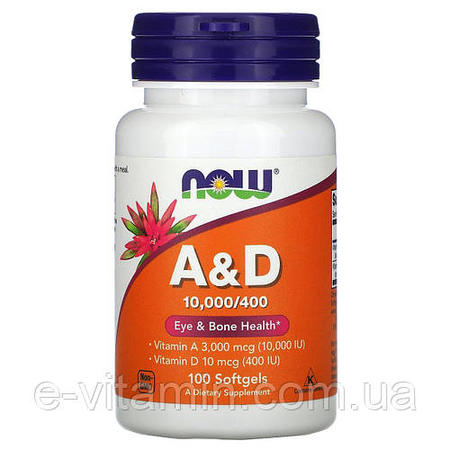 Витамины А и Д3 Now Foods (A&D) 10000 МЕ/400 МЕ 100 капсул (ID ...