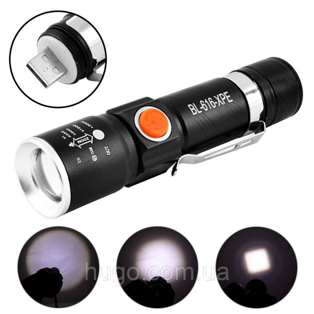 Фонарь тактический аккумуляторный USB, 158000W, BL 616 T6 ...