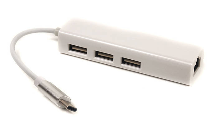 Перехідник PowerPlant USB 3.1 Type-C - 3 порти USB 2.0 + Ethernet (ID ...