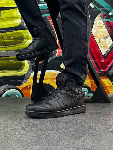 Nike Air Jordan 1 Retro High Full Black кросівки кеди висока якість (ID ...