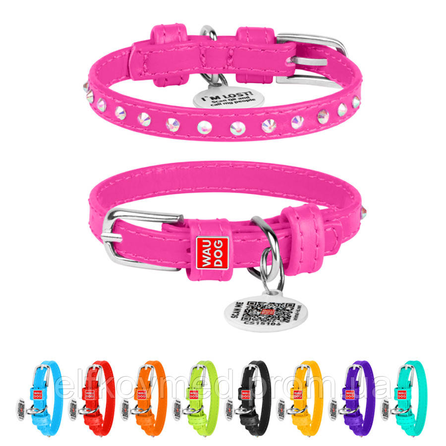 Нашийник для Собак Шкіряний WAUDOG Glamour З QR Паспортом, З Клейовими ...