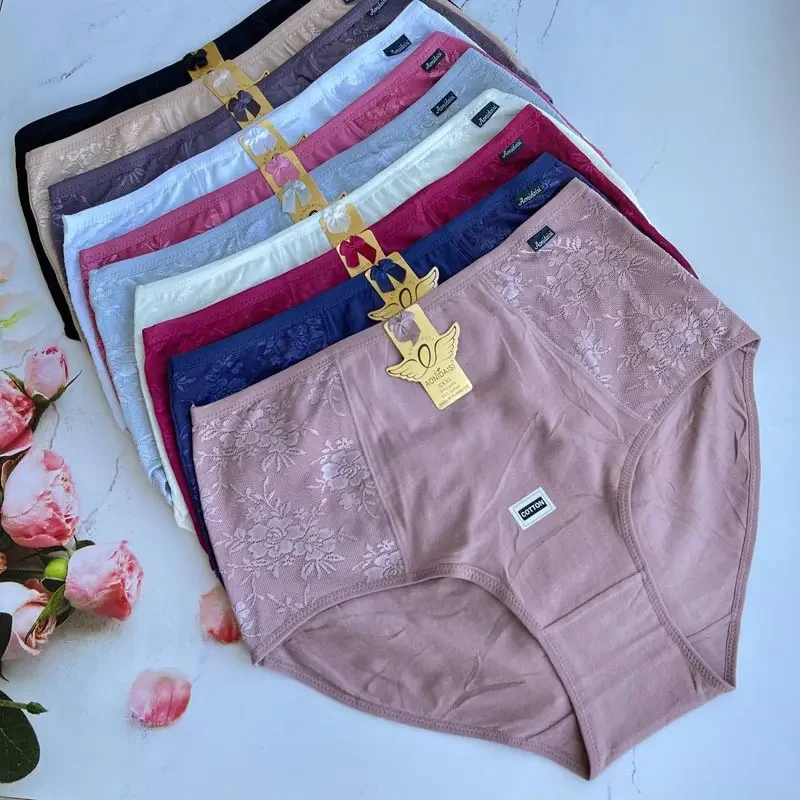 Жіночі бавовняні трусики високі AONIDAISI з мереживом по тканині великих розмірів 5XL(58-60) (ID ...