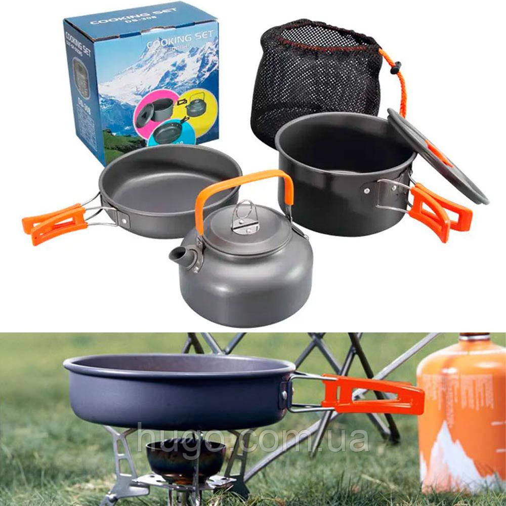 Набор посуды походной 3в1 Cooking Set DS-308, Оранжевый / Туристический ...