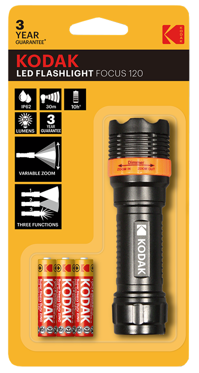 Купить Лiхтар KODAK LED Flashlight Focus 120 750mW Bk+3AAA HD, цена 142 ...