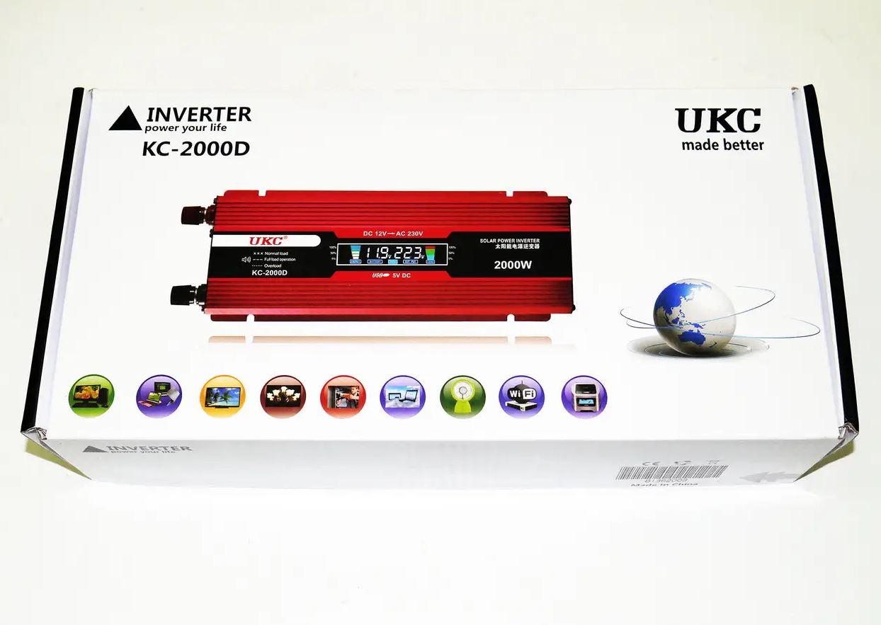 UKC KC-2000D 12V-220V 2000W Red Перетворювач струму AC/DC з вольтметром LCD-дисплеєм (ID ...