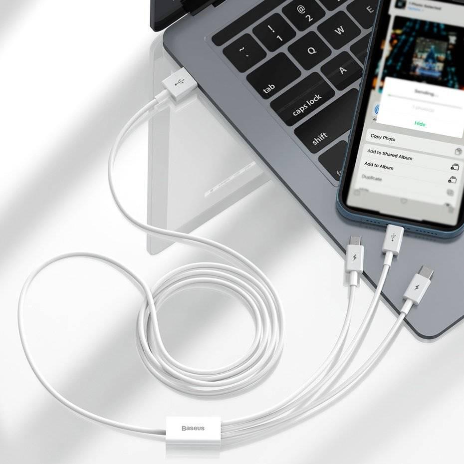 Кабель універсальний 3-in-1 Baseus Superior Cable USB Lightning/micro USB/Type-C 3.5A 1,5m Blue ...