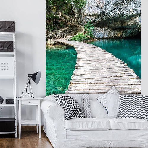 3d фото обои природа 184x254 см Вода Ландшафт Пешеходный Мост Скалы ...