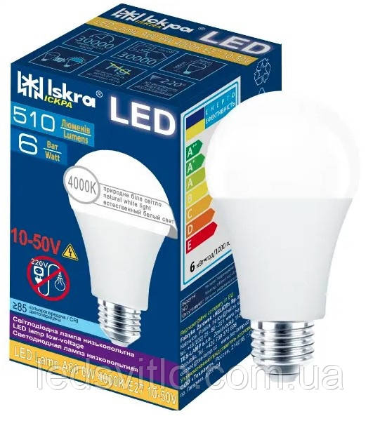 Светодиодная LED лампа 12V ISKRA E27 AC/DC 10-50V 6W 510Lm A60 4000K ...