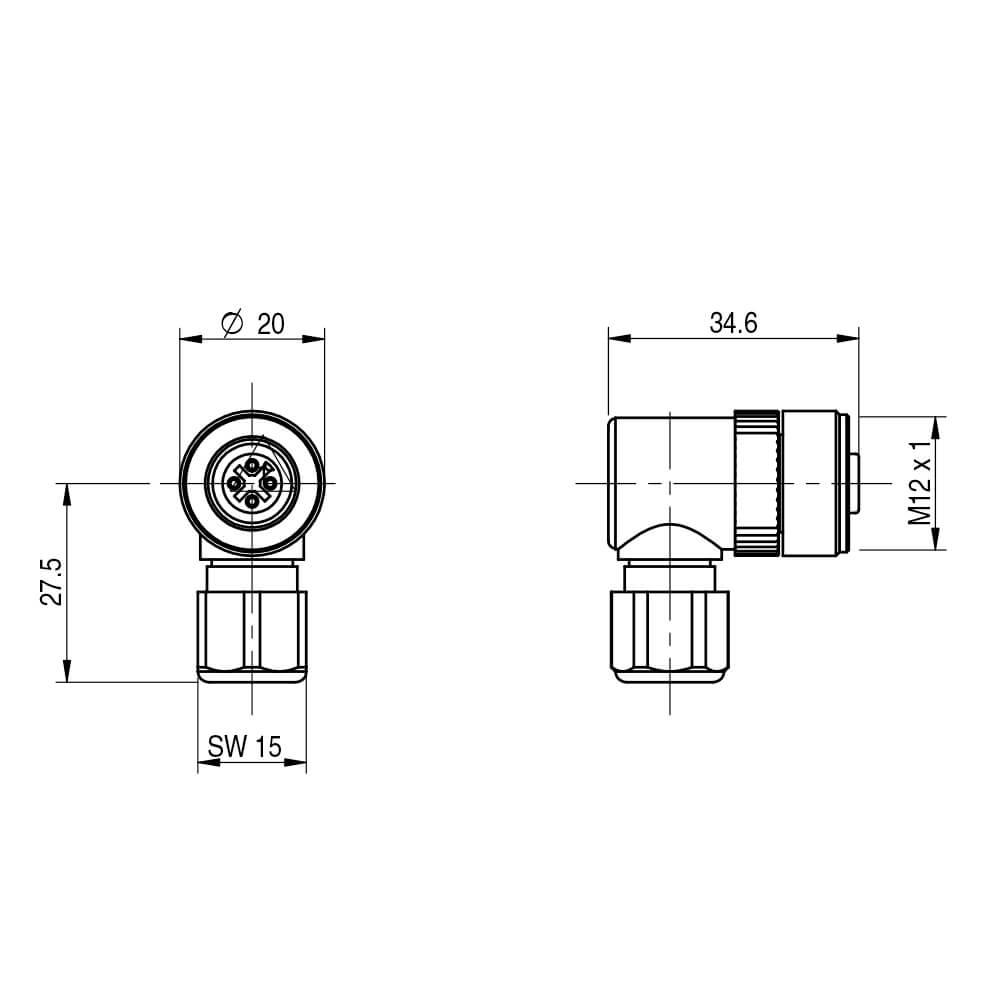 Разъем (коннектор) M12 4-pin, мамка, винтовое соединение, CL12/0B-00C M ...
