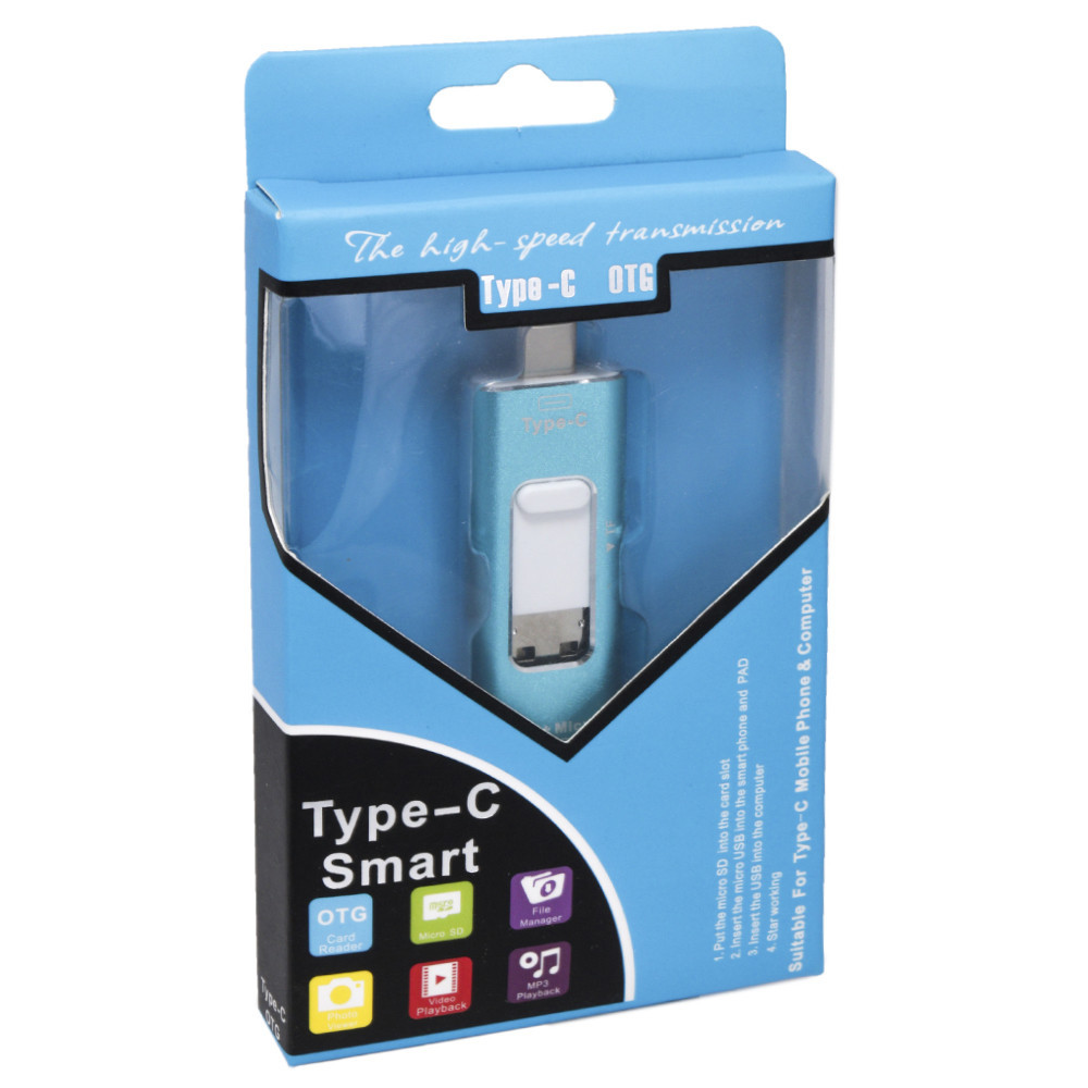 Кардридер Type C (M), USB (M) - MicroSD « OTG SMART» Blue, цена 130.50 ...