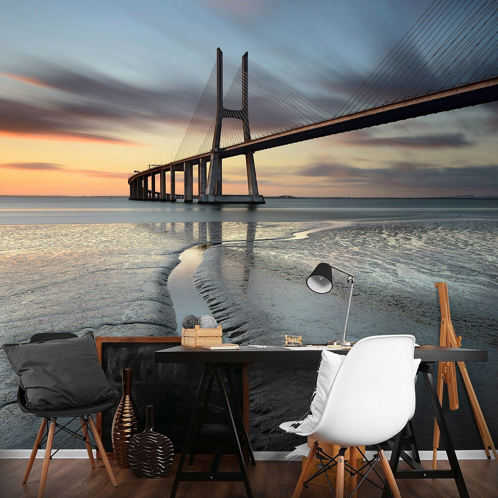 Купити Фото шпалери 3д природа 368x280 см Міст Васко да Гама на заході ...