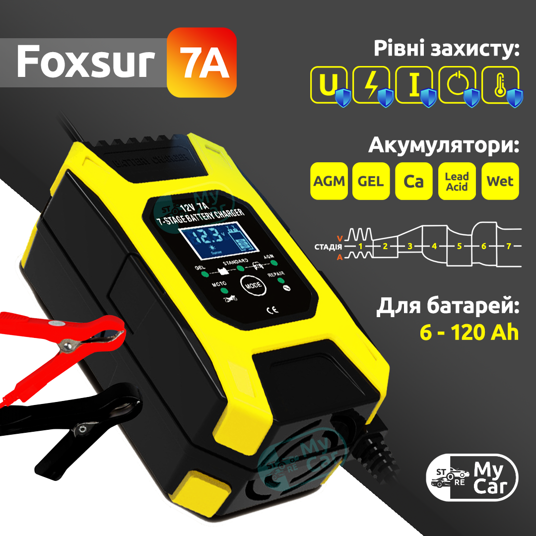 Foxsur Зарядное Устройство для Аккумулятора Авто, 7a Модель FBC1207 ...