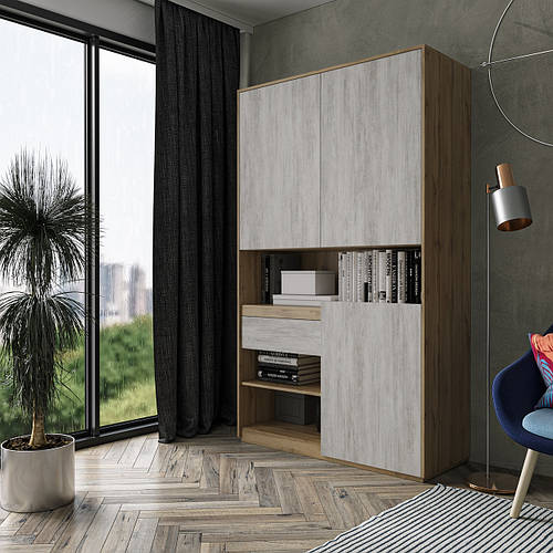 Шкаф для вещей с открытыми полками и выдвижным ящиком BLUM FHRS-1 ...