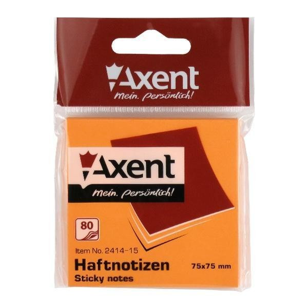Купити Блок паперу з клейкою смужкою Axent 75x75 мм 80 аркушів Помаранчевий 2414-15-А, ціна 20 ...
