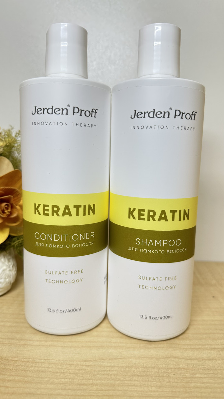 Набор безсульфатный шампунь и кондиционер с кератином и протеинами шелка JERDEN PROFF,400 мл ...
