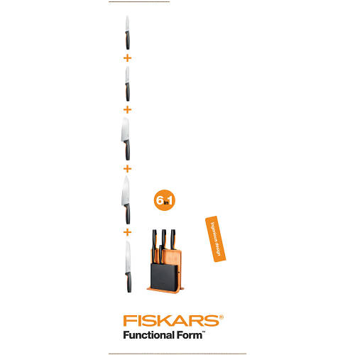 Купить Набор ножей с бамбуковой подставкой Fiskars FF 5 шт., цена 5305 грн — Prom.ua (ID#1758976375)