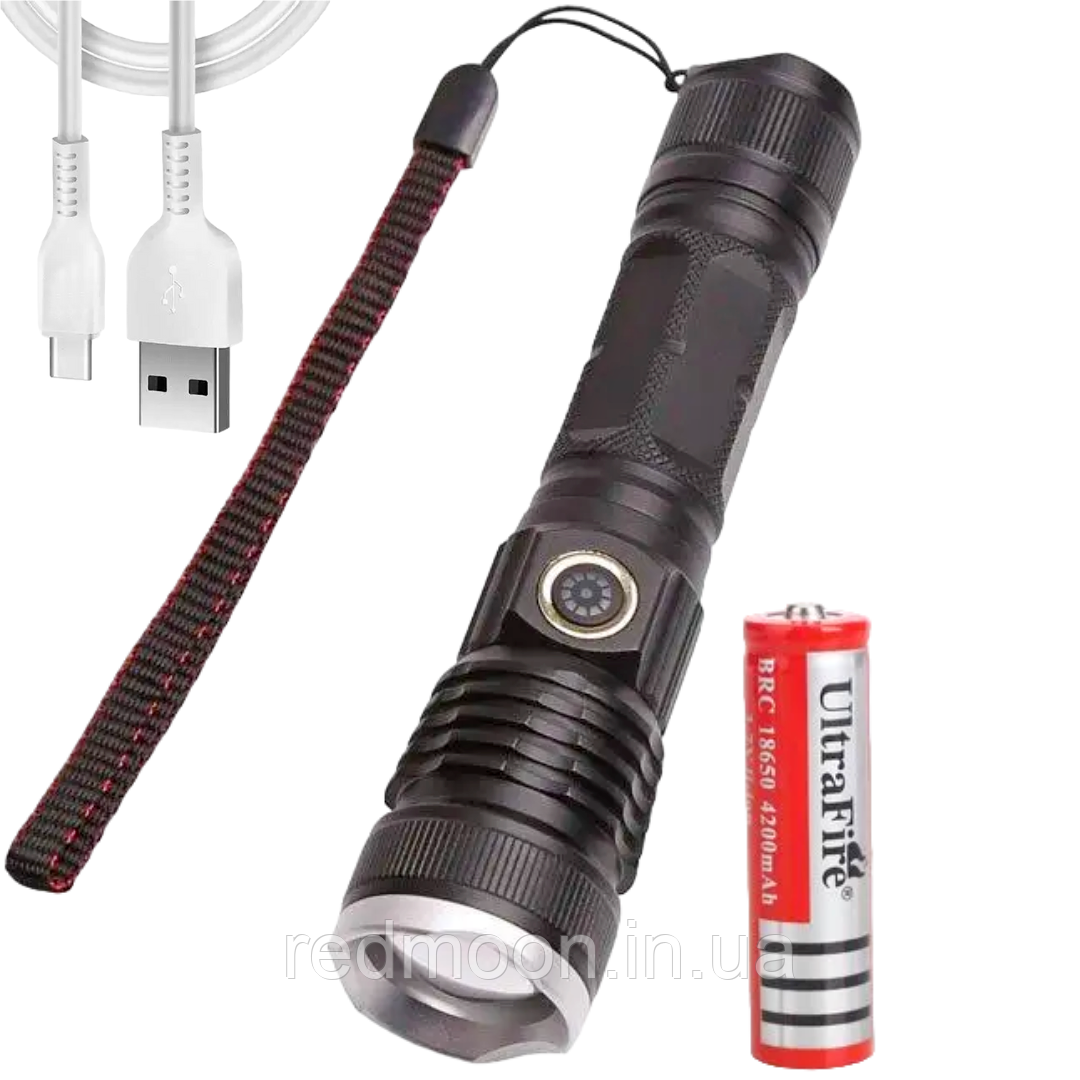 Фонарь ручной аккумуляторный BL-A79-P50, с USB Type-C и ZOOM / Мощный тактический фонарик ...