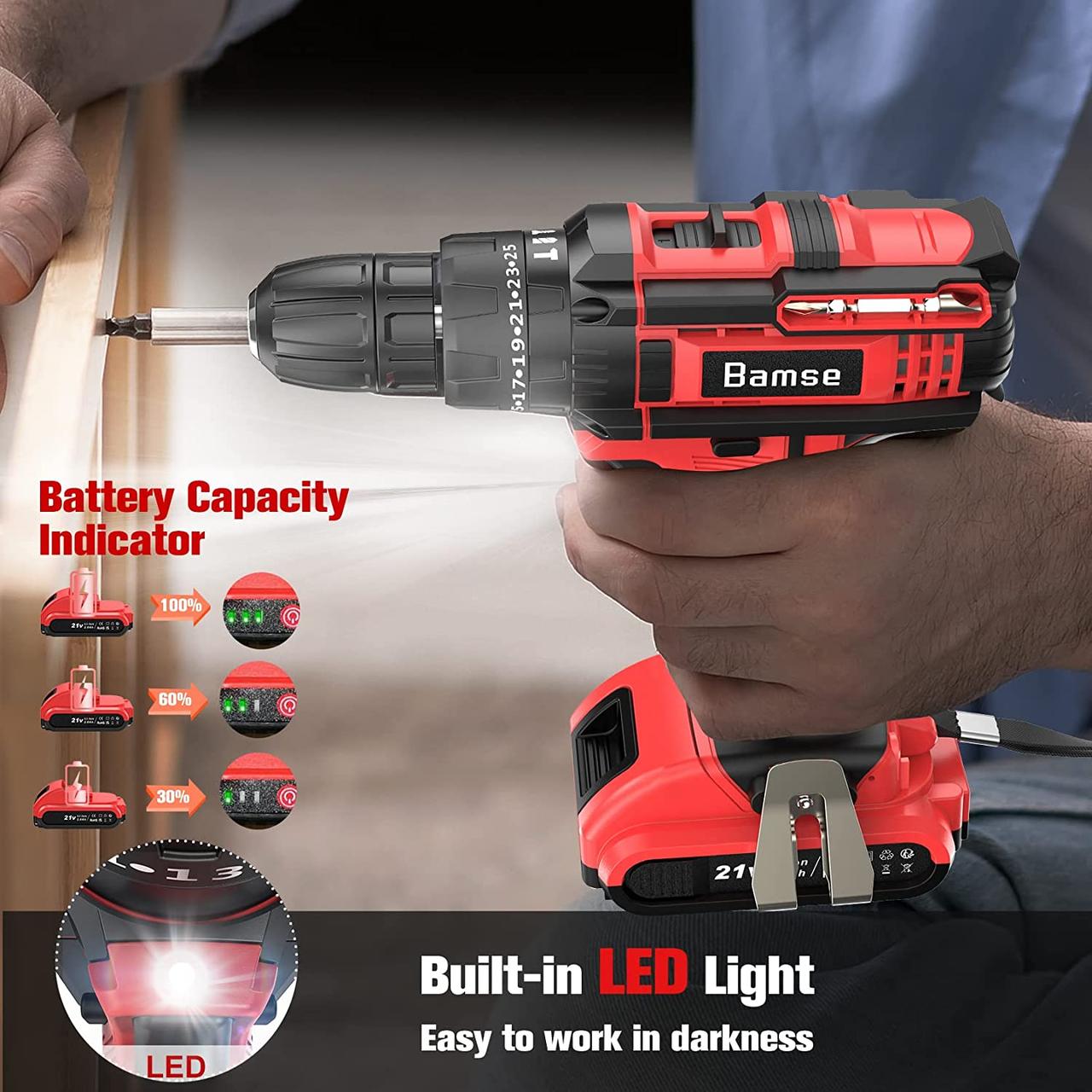 Купить Bamse Power Аккумуляторный дрель шуруповерт с набором 21 В ...