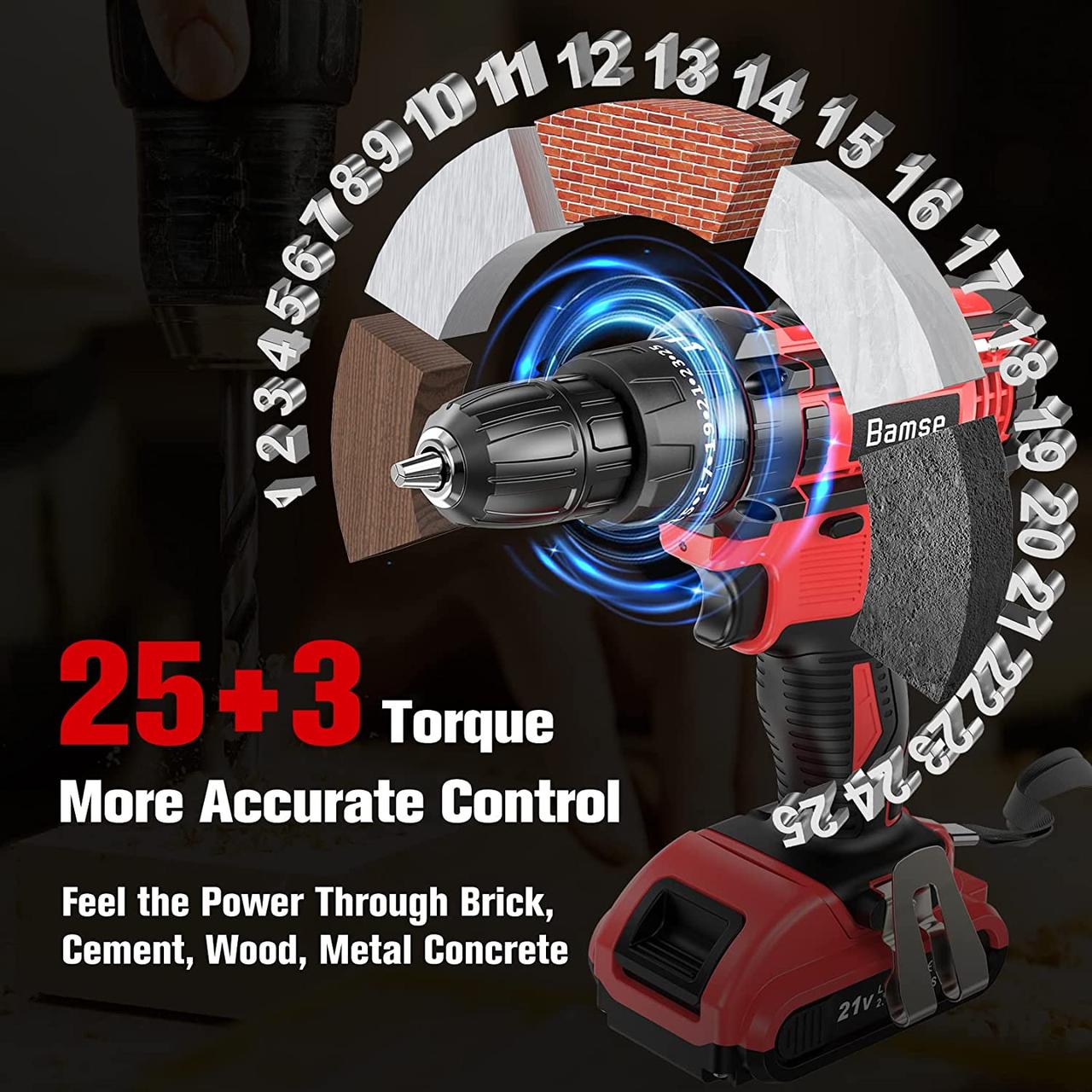 Купить Bamse Power Аккумуляторный дрель шуруповерт с набором 21 В ...