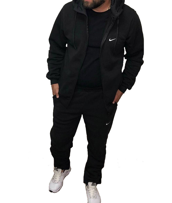Тонкий Мужской Костюм Кофта с Капюшоном на Молнии, Черный Спортивный ...