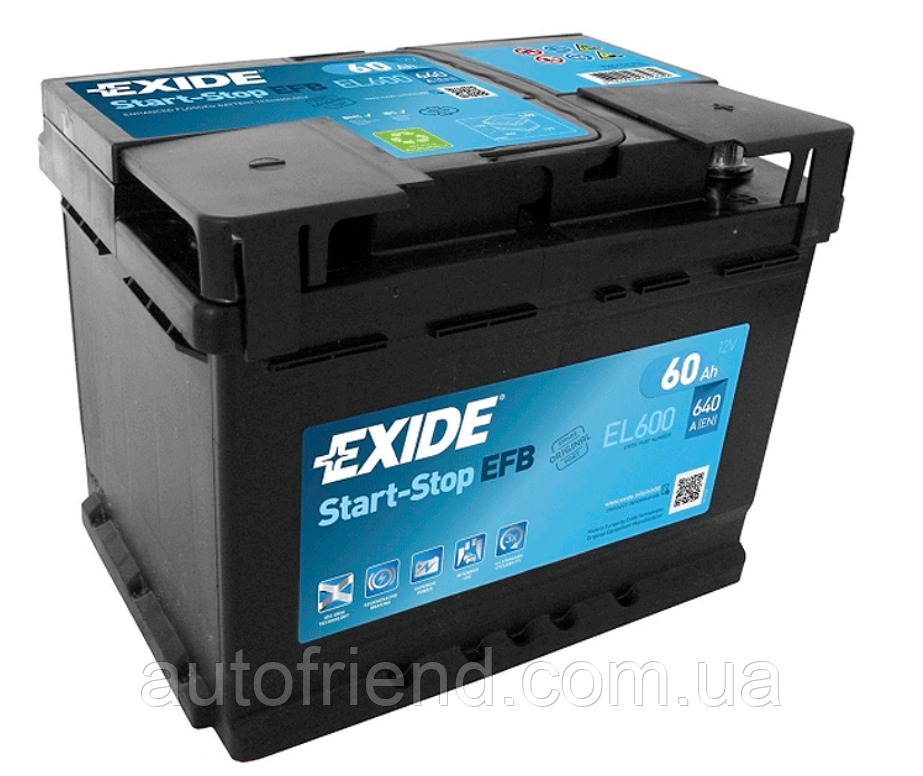 Акумулятор EXIDE START-STOP EFB 60Ah Ев (-/+) (640EN) (д242*ш175*в190 ...