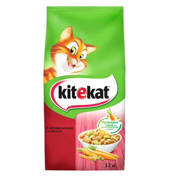 Купить Kitekat для кошек с говядиной и овощами 12 кг, цена 1427 ...