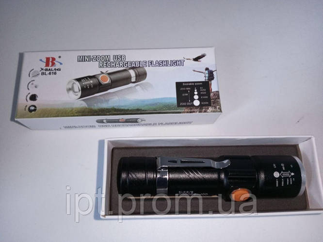 Купити Ліхтарик ручний X-Balog протиударний, вологостійкий із заряджанням USB Тактичний ліхтар ...