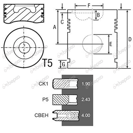 1931221, 8093880 поршень 104 с кольцами двигателя FORD FPT IVECO ...