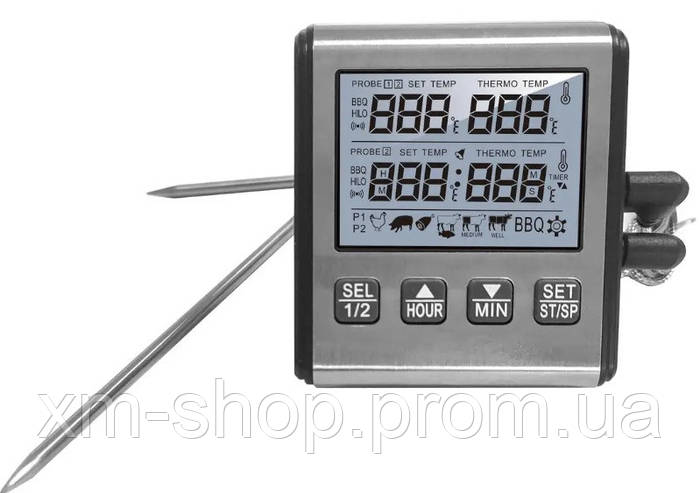 Кухонний цифровий термометр таймер UChef TP-710s, з 2 виносними щупами, сигналізатором, магнітом ...
