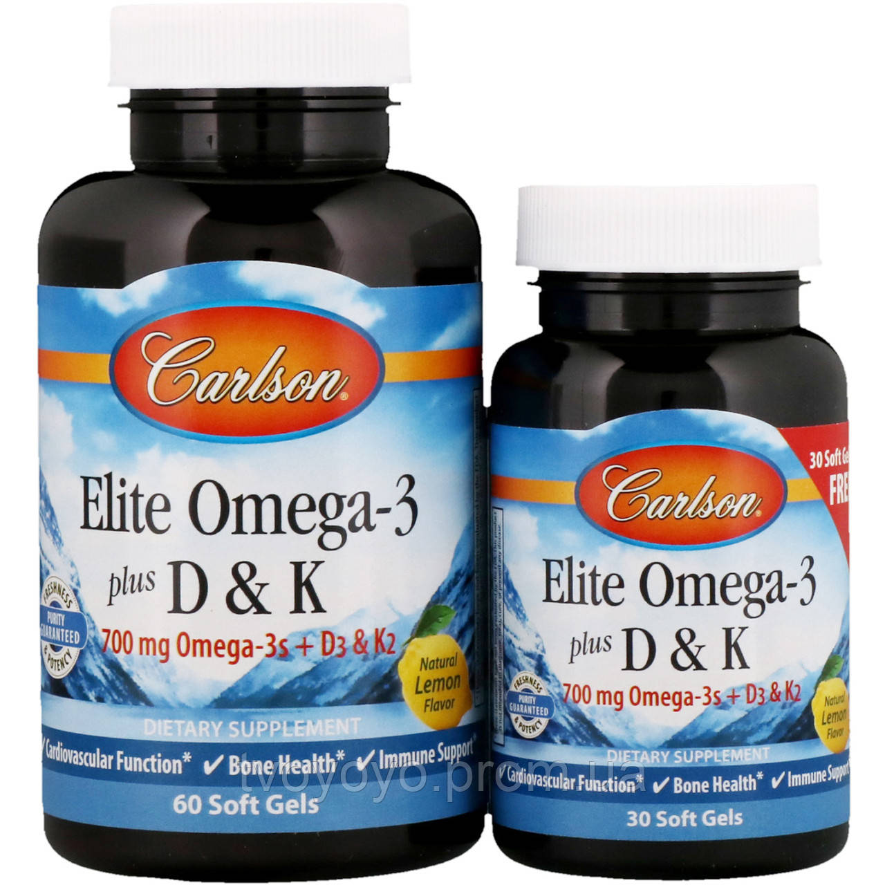 Омега 3 + витамин Д3 и витамин К Omega-3 Plus D K Carlson Labs 60+30 ...