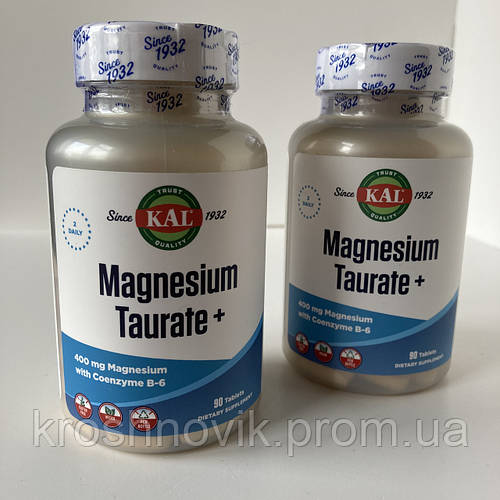 KAL Magnesium taurate Таурат магнію +, 400 мг, 90 таблеток (ID ...