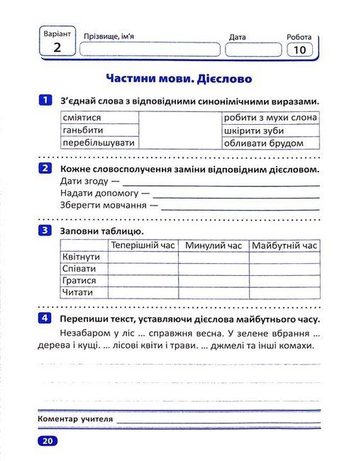 Українська мова 4 клас Посібник Зошит Індивідуальні роботи з