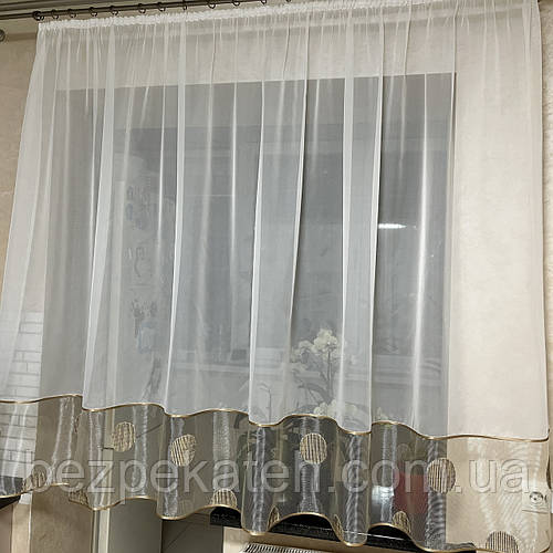Купити Готова тюль на кухню Фіранка для кухні Готова коротка красива молочна кухонна тюль