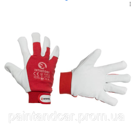Рукавичка комбінована зі шкіри і тканини 10" еластичний манжет на липучці INTERTOOL SP-0012 ...