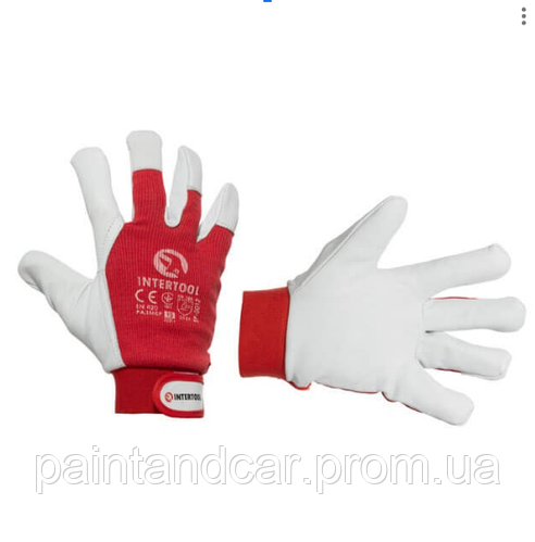 Рукавичка комбінована зі шкіри і тканини 10" еластичний манжет на липучці INTERTOOL SP-0012 ...