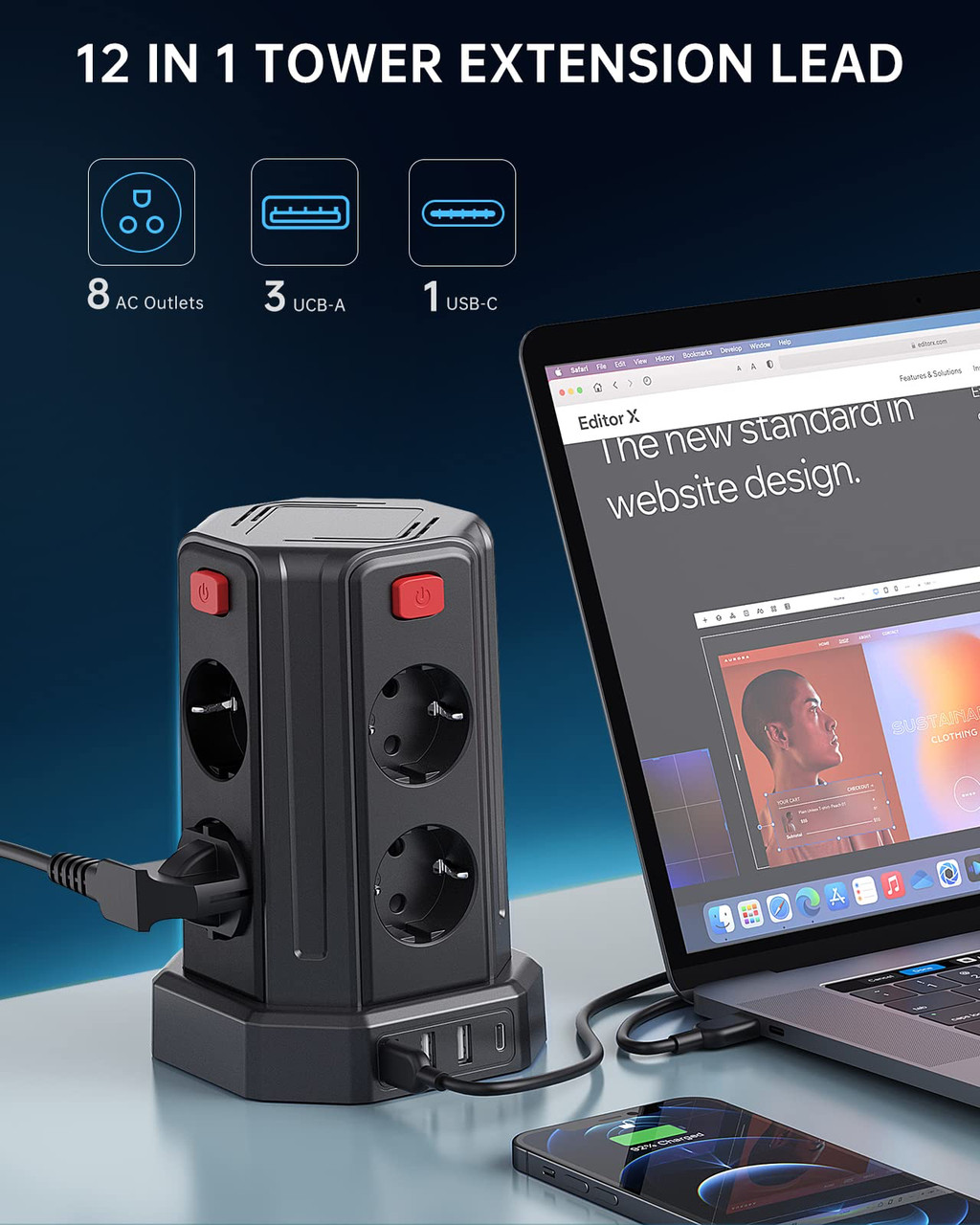 Сетевой удлинитель на 8 розеток 3 usb выходов, розетка с выключателем ...