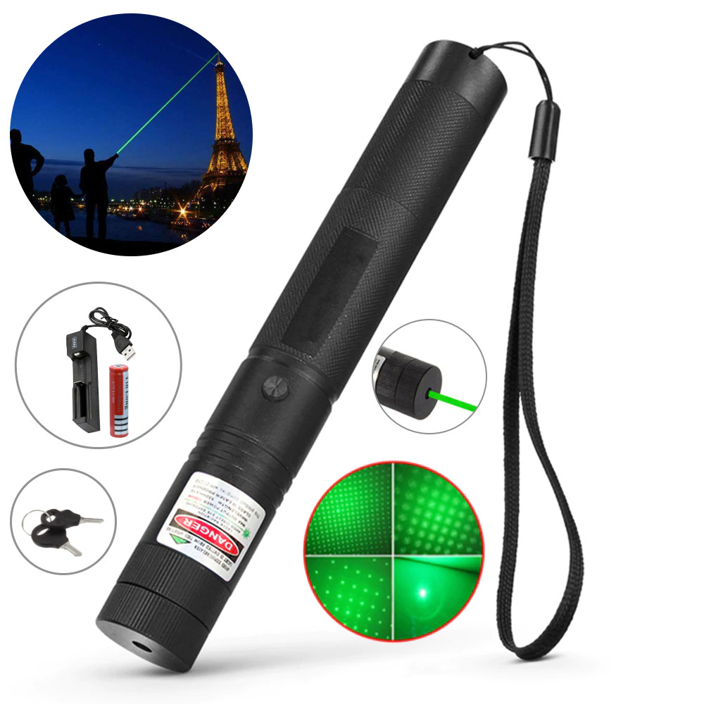 Лазерна указка до 10км, + насадка, Laser pointer YL-303, 532 нм, Зелена / Супер потужний лазер ...