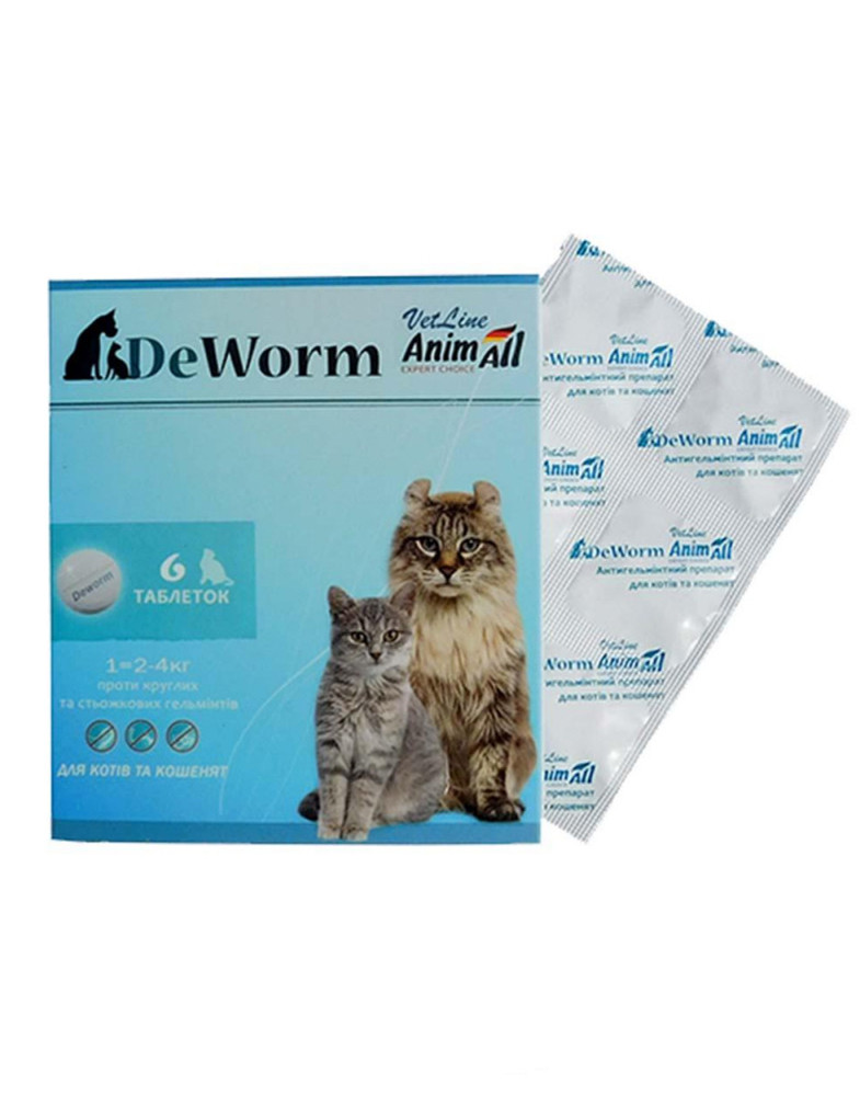 AnimAll VetLine DeWorm Таблетки от Глистов для Кошек и Котят 6 Табл ...