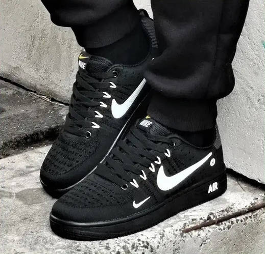 Кроссовки женские Nike Air Force черные текстильные, кеды Форсы Найки ...
