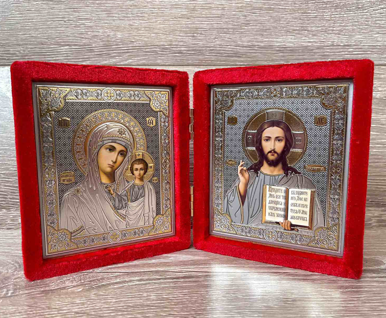 Иконы складень Спаситель и Богородица, для дома, размер 11,5*13,5 см ...