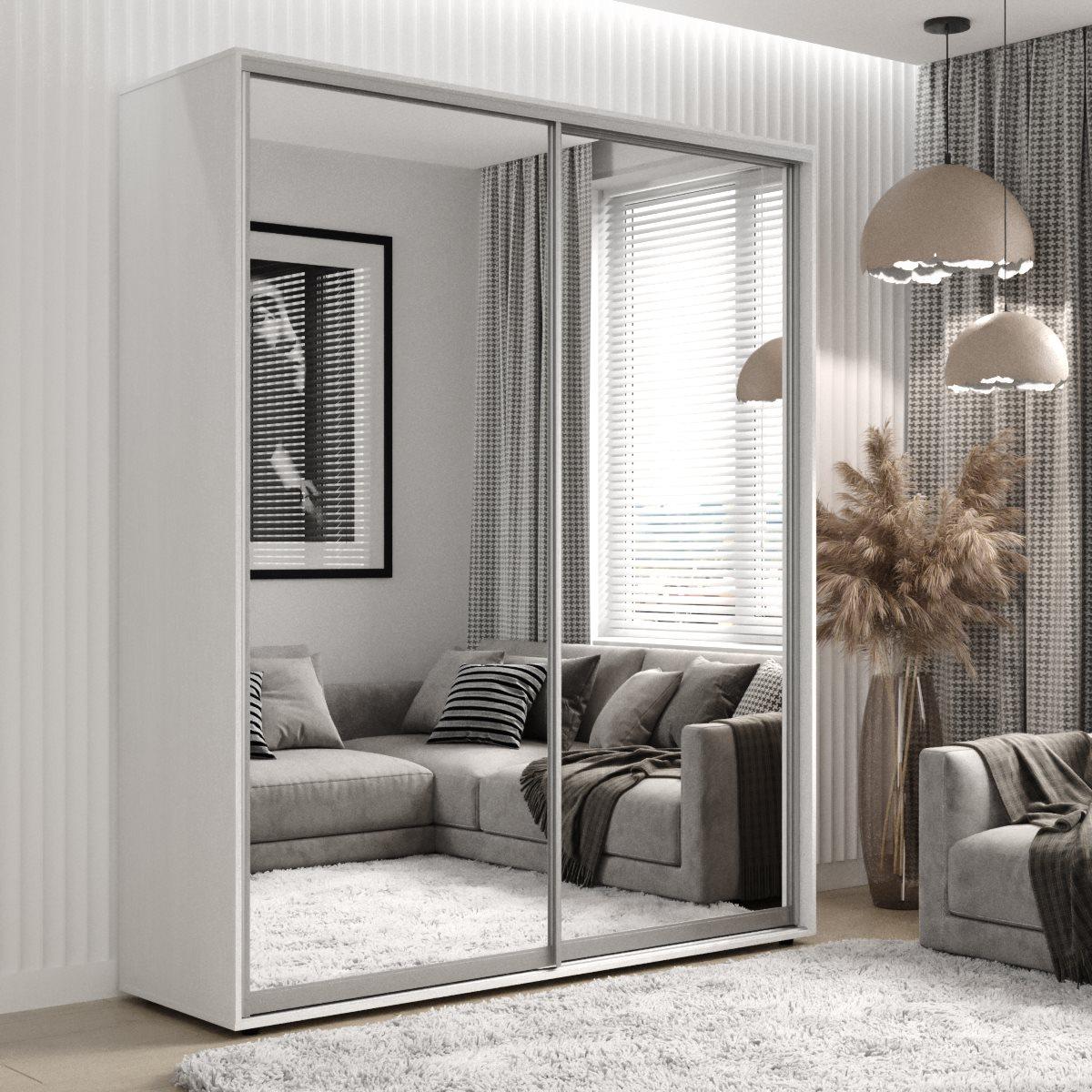 Двухдверный Шкаф Купе Viant 4-2 210x45x240 Белый Зеркало D3P2-2023 ...
