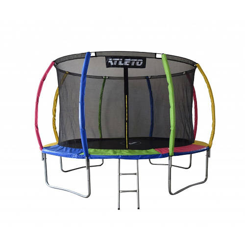 Батут Atleto 374 см с внутренней сеткой с лестницей multikolor детский каркасный спортивный ...